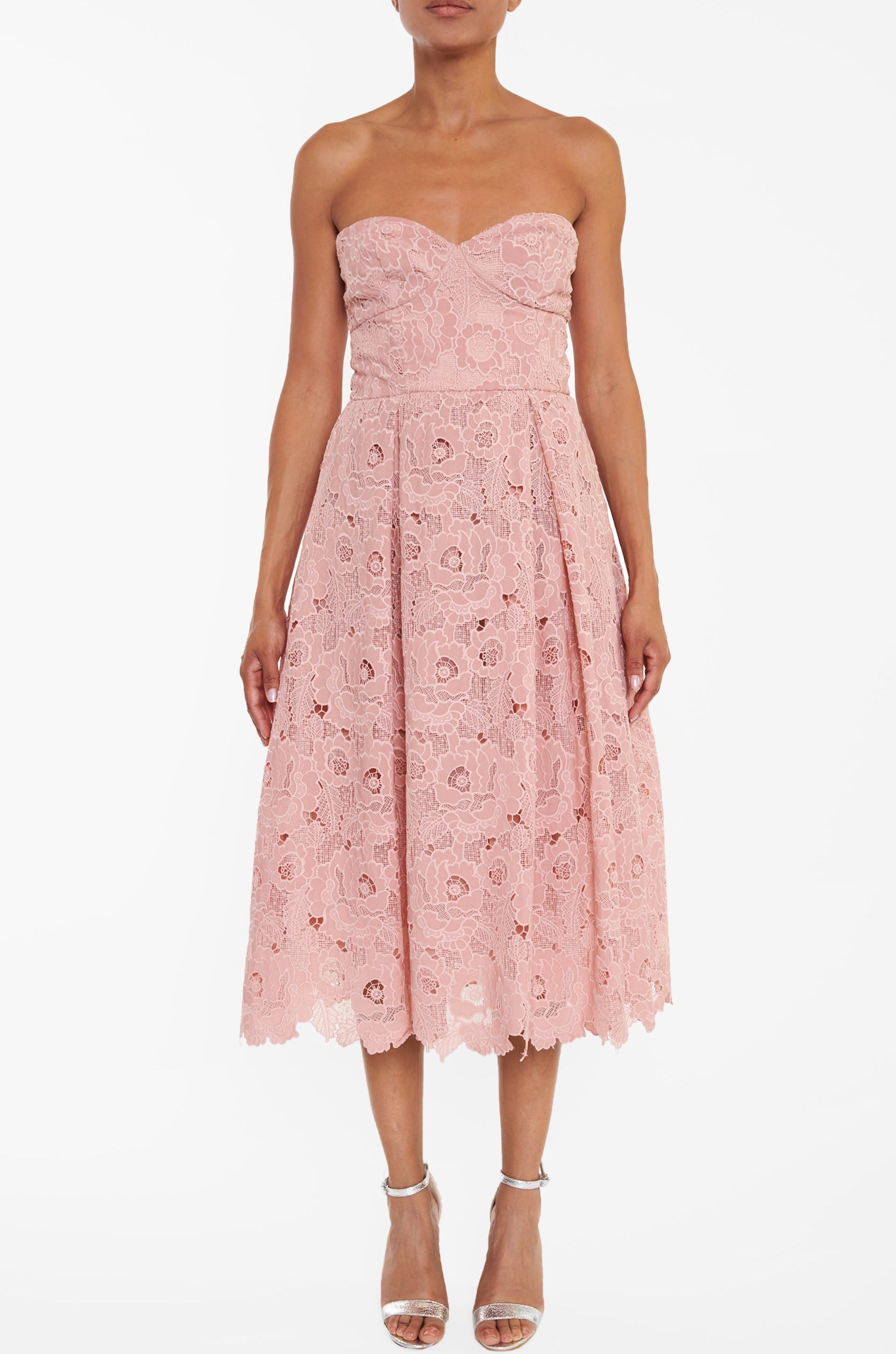 Rent True Decadence Colette Pink Cutwork Bandeau Midi Dress | Hirestreet