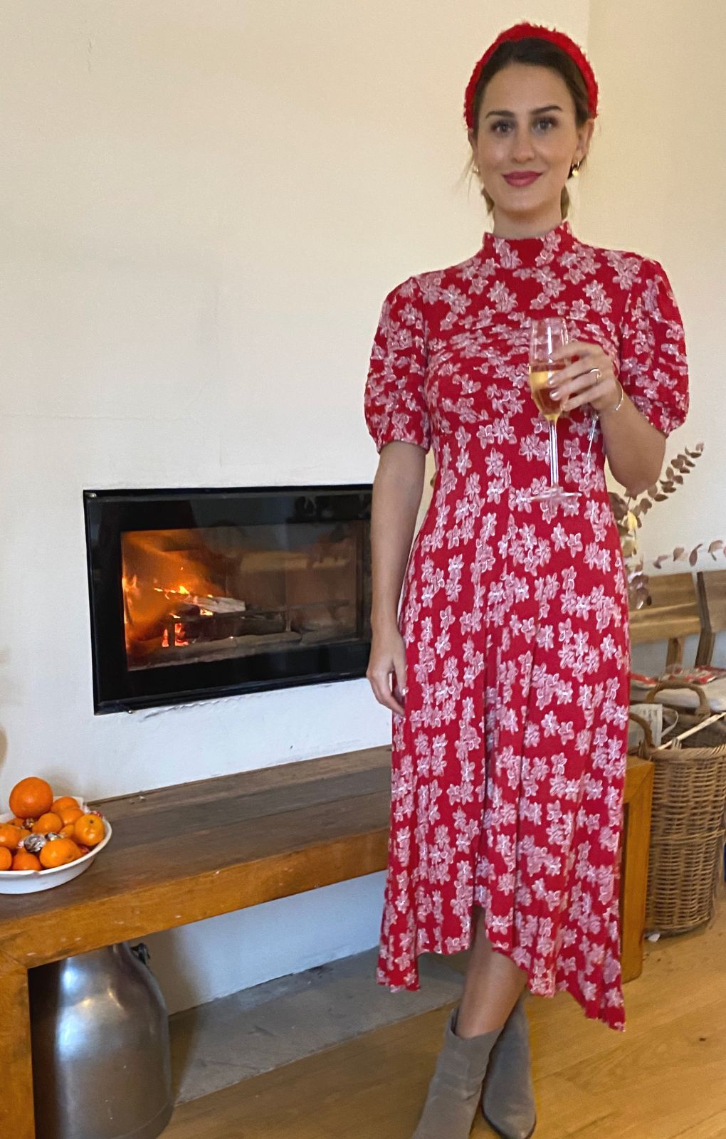 Rent Ghost Red Floral Jenna Midi Dress | Hirestreet