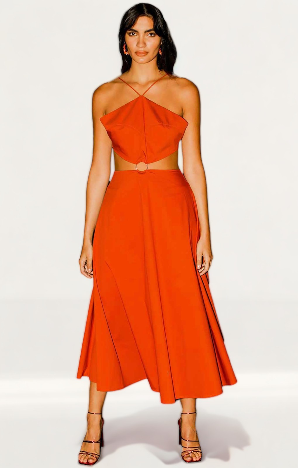 Rent Amy Lynn Tan Orange Ava Halter Neck Dress | Hirestreet