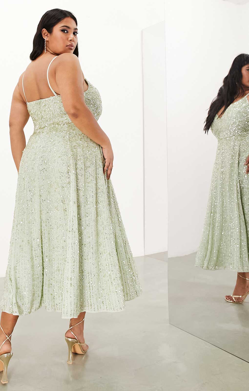 Rent Asos Edition Curve Embellished Cami Midi Dress In Sage Green ...