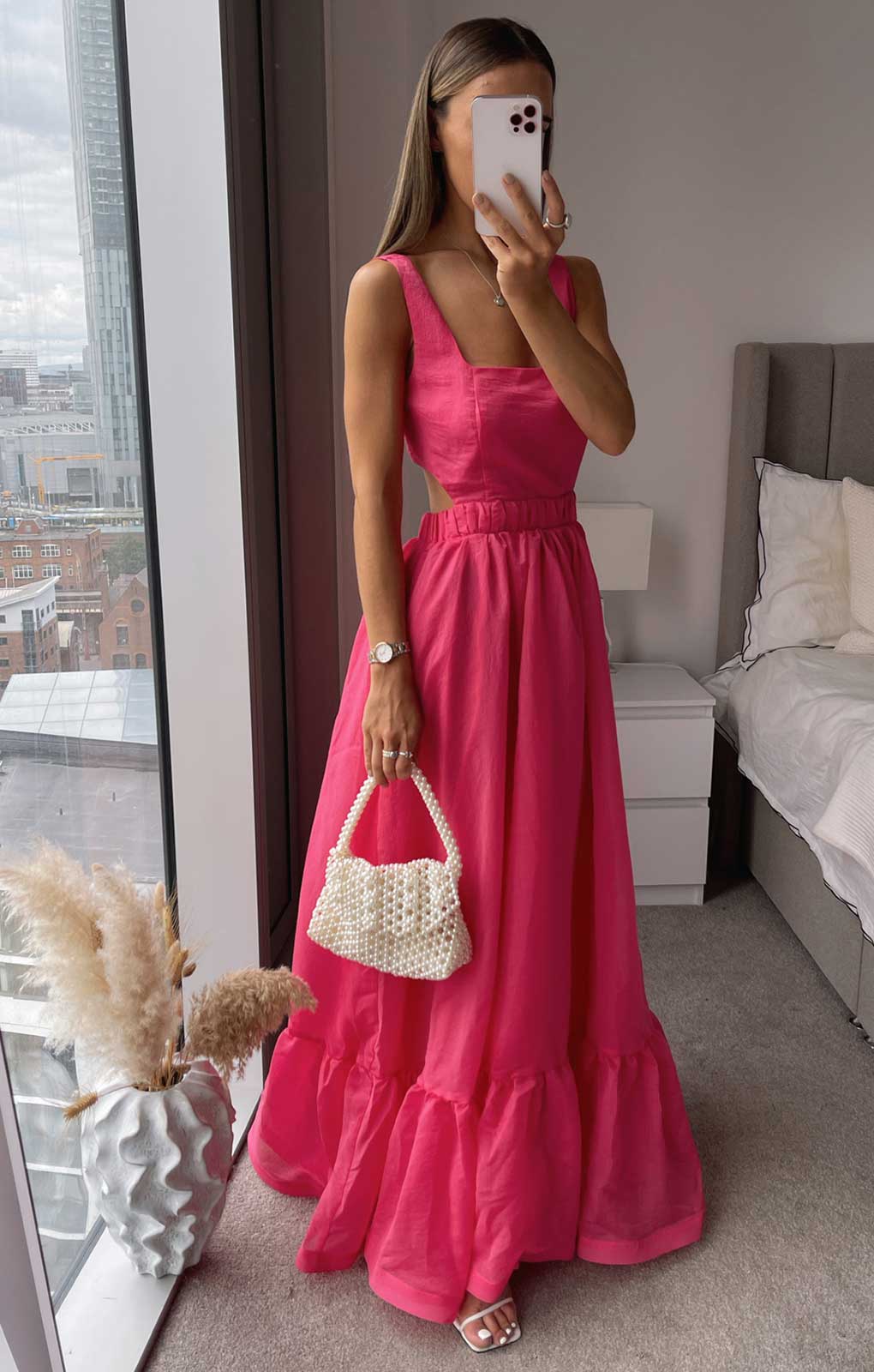 Rent Coast Square Neck Open Back Organza Midi Dress | Hirestreet