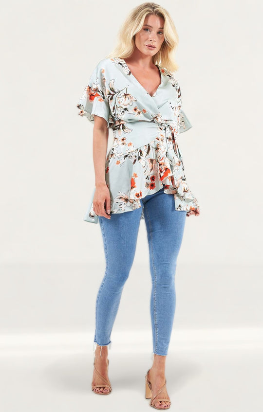 Rent Lavish Alice Mint Floral Wrap Top | Hirestreet