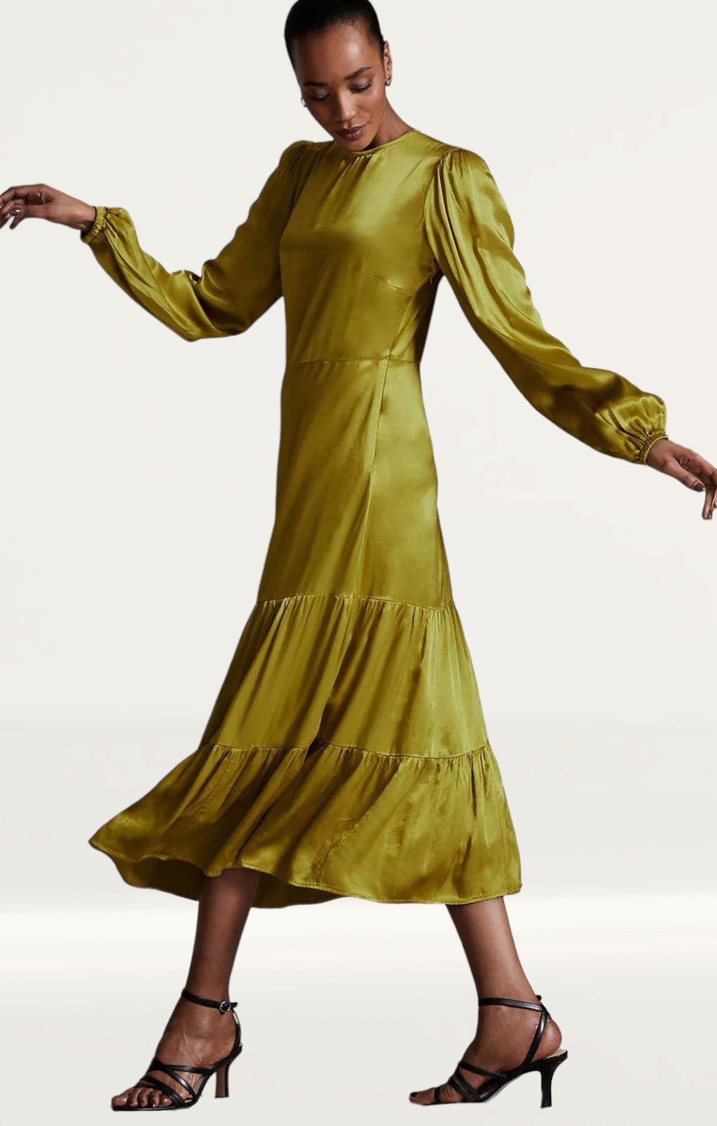 Rent M&S X Ghost Satin Tiered Midi Dress | Hirestreet