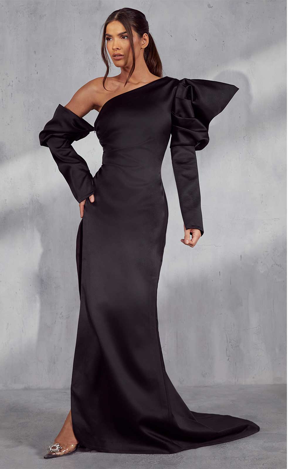 Rent MissPap Black Madison Premium Puff Shoulder Maxi Dress | Hirestreet