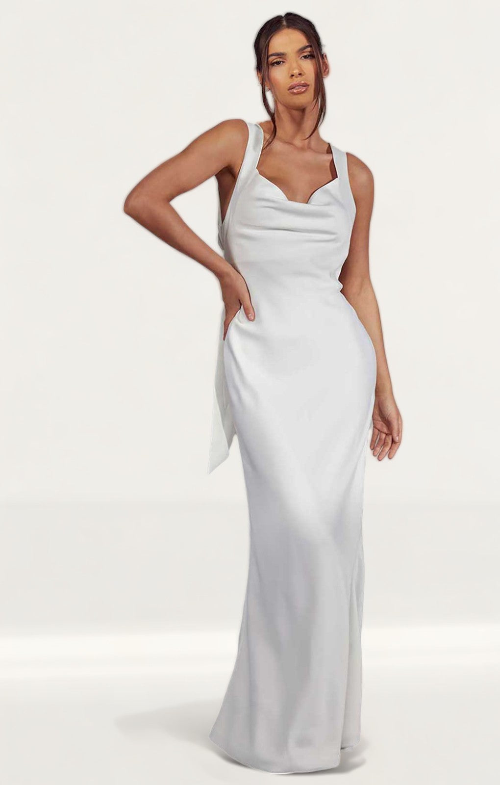 Rent MissPap White Morgan Premium Cowl Draped Maxi Dress | Hirestreet