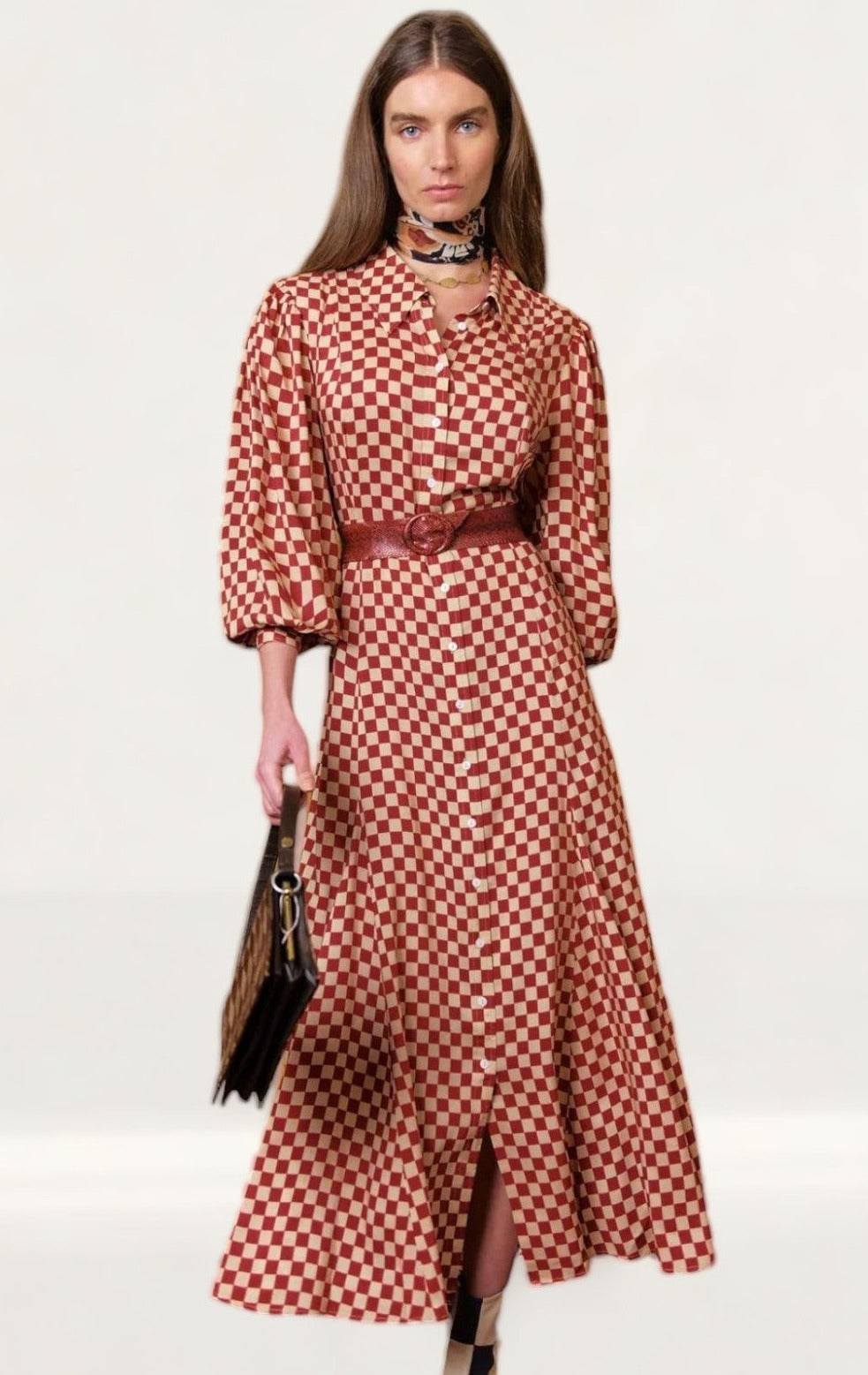 Rent Rixo Chilli Checkerboard Maddison Midi Dress | Hirestreet