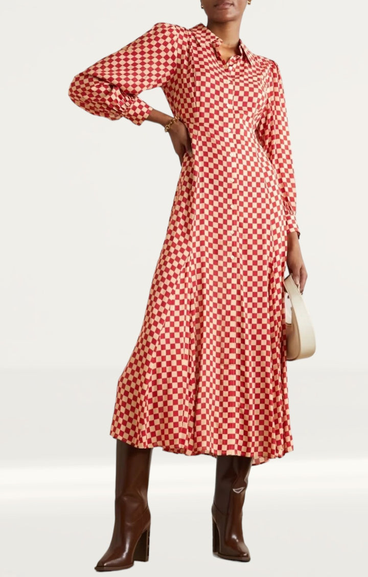 Rent Rixo Chilli Checkerboard Maddison Midi Dress | Hirestreet