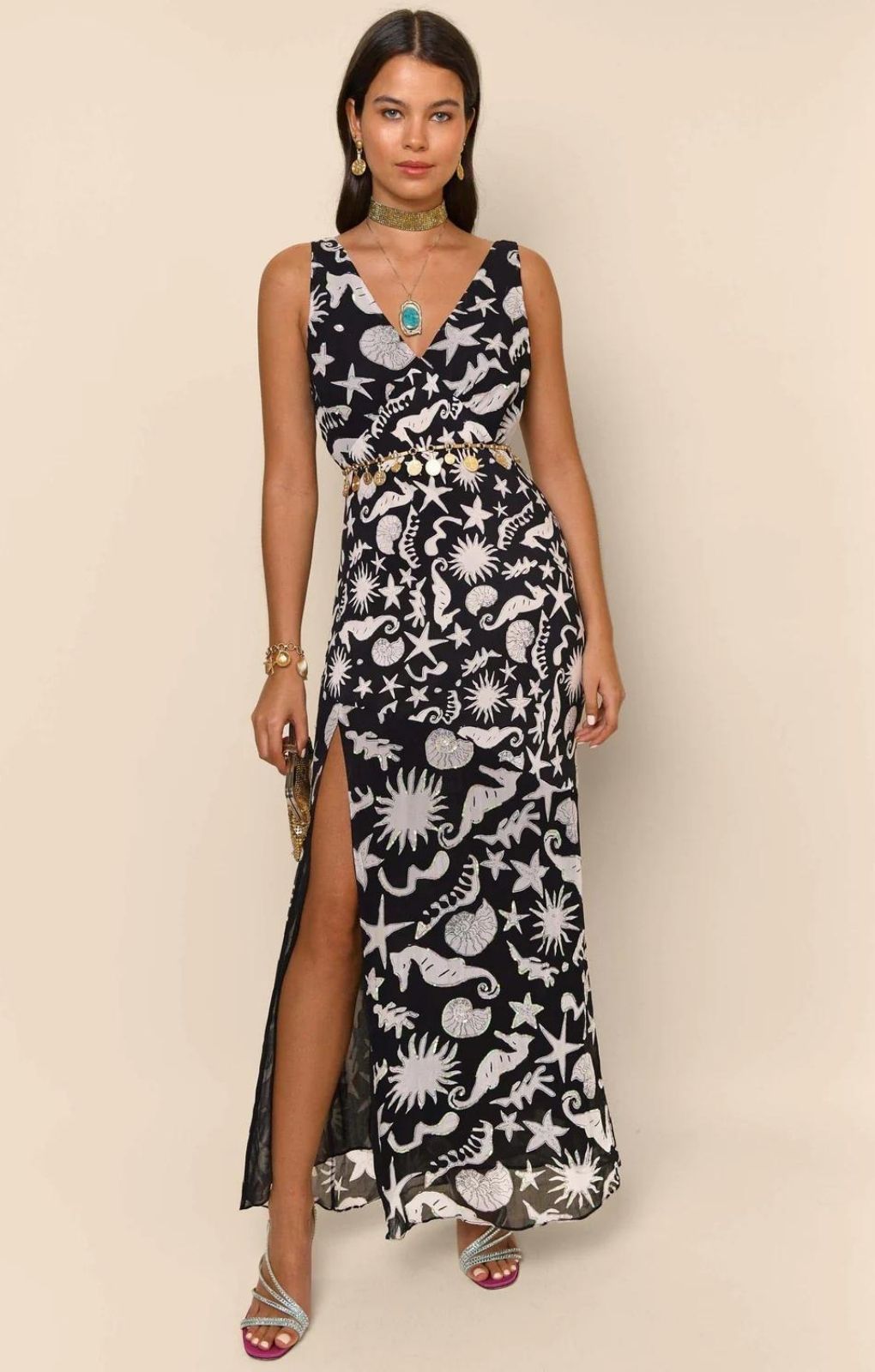Rent Rixo Moniq Oceanic V-Neck Midi Dress | Hirestreet